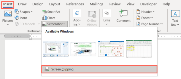How to Use the Microsoft Word Screenshot Tool