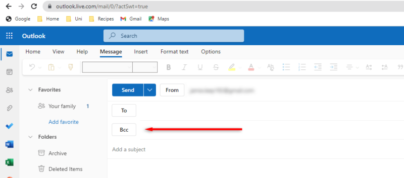 How To Add And Use Blind Carbon Copy Bcc In Outlook Messages