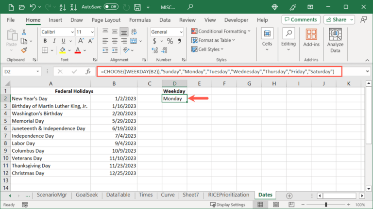 How to Show Dates as Days of the Week in Microsoft Excel