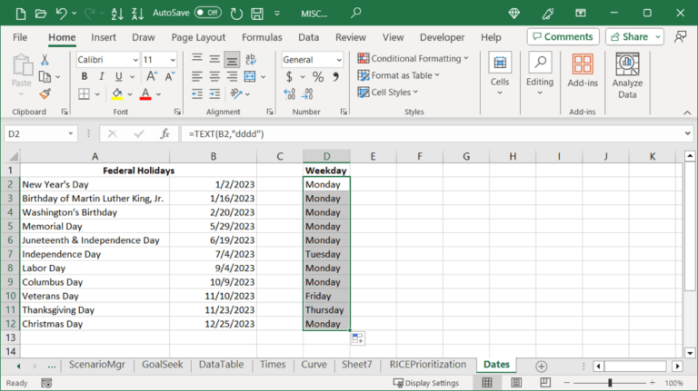 How to Show Dates as Days of the Week in Microsoft Excel